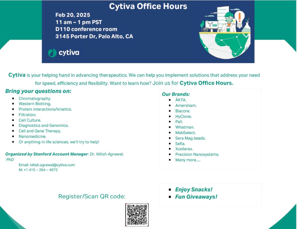 Cytiva Office Hours | Stanford School of Medicine at Stanford Research Park